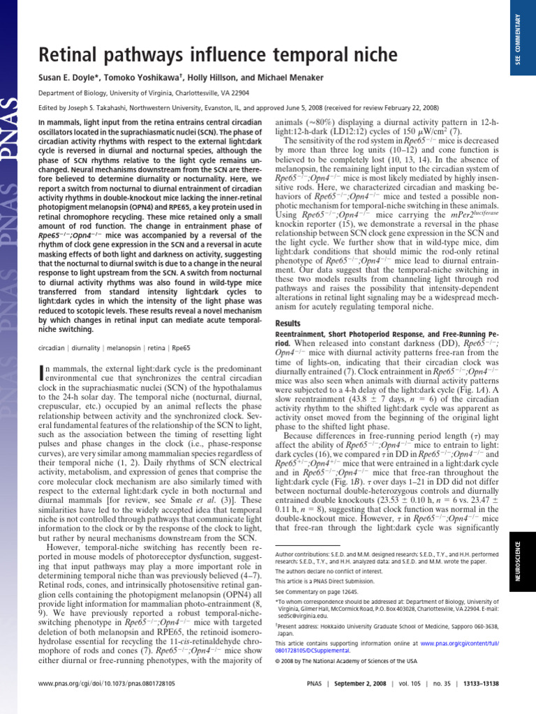 Retinal Influence on Circadian Niche Shift | PDF | Circadian Rhythm | Clock