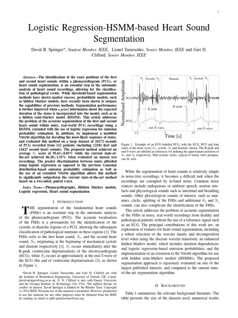 Logistic Regression-HSMM-based Heart Sound Segmentation | PDF | Heart | Cardiovascular System