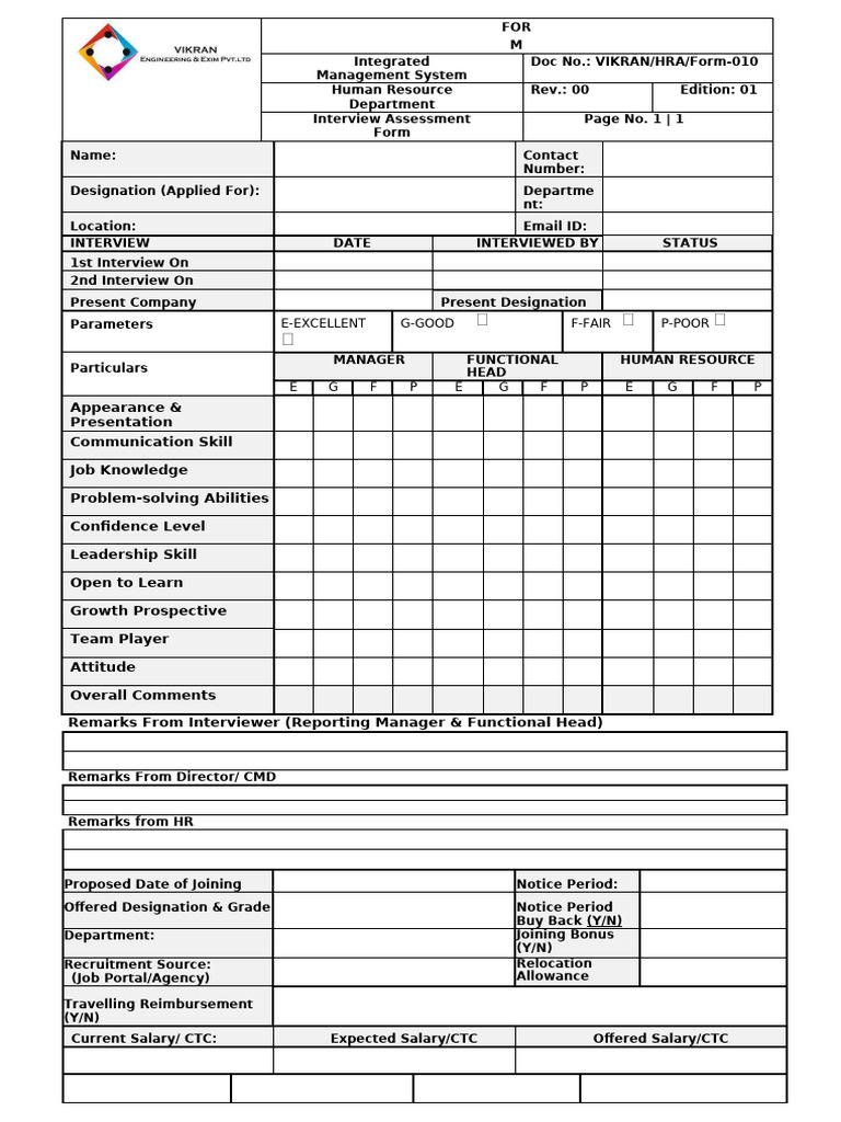 Interview Assessment Form Template | PDF | Human Resources | Business