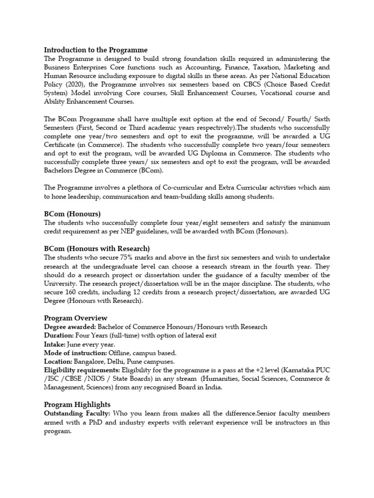 BCom Hons with Research Overview | PDF | Academic Degree | Pedagogy