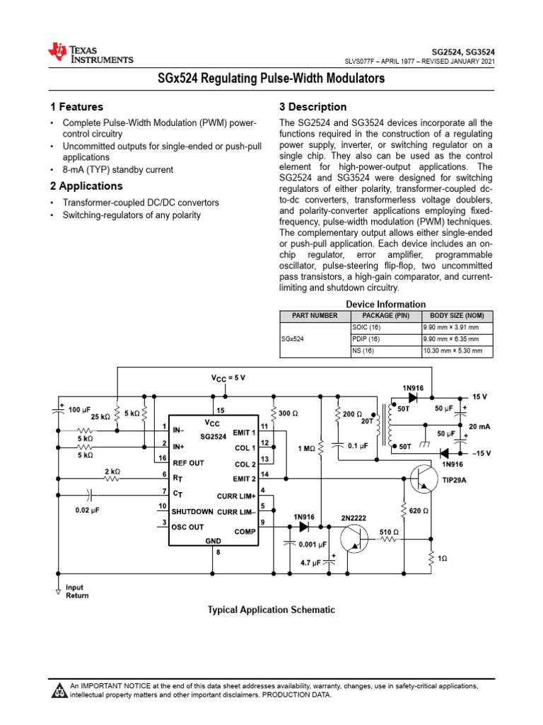 SG3524N SGx524 Regulating Pulse-Width Modulators Datasheet | PDF | Amplifier | Electrostatic ...