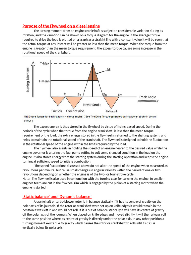 Flywheel Function in Diesel Engines | PDF | Torque | Engines