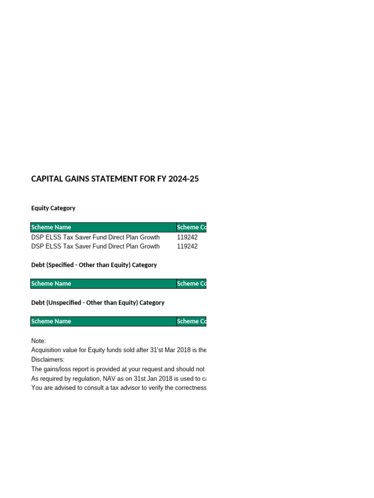 FY 2024-25 Capital Gains Statement | PDF | Equity (Finance) | Capital Gain