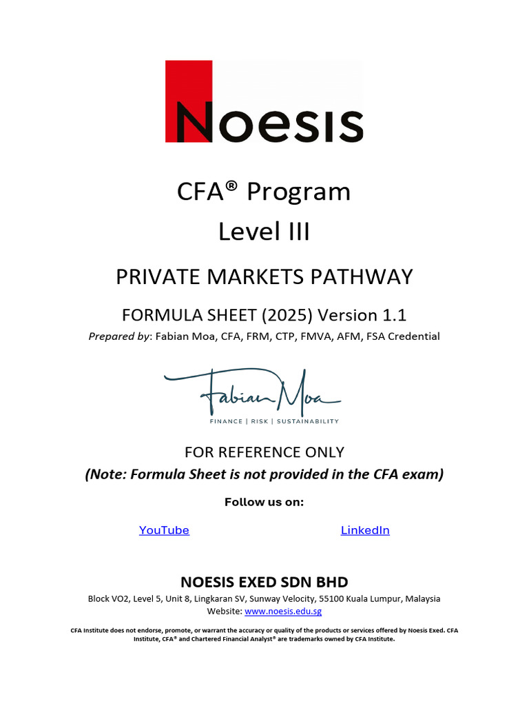 CFA Level III Formula Sheet 2025 by Fabian Moa Private Markets Pathway ...