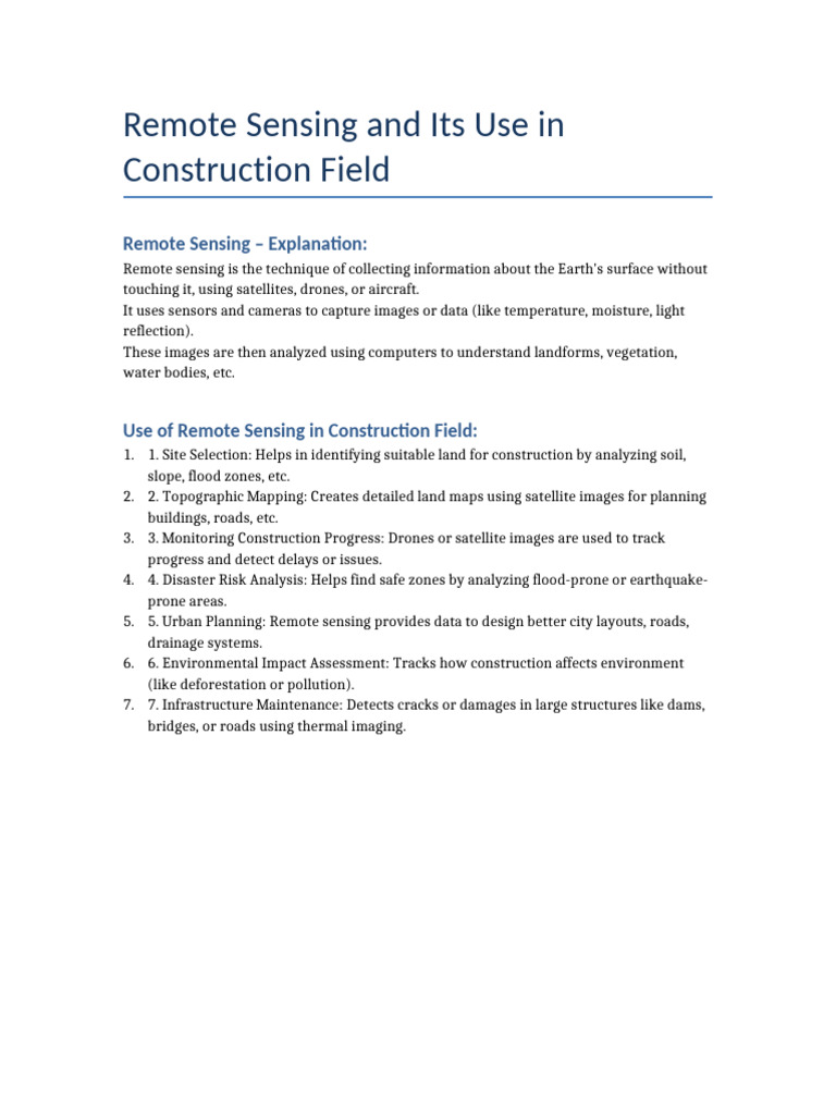 Remote Sensing Construction Use | PDF