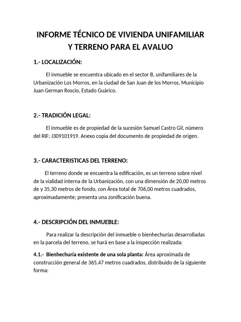 Informe Ténico para El Avaluo Los Morritos2 | PDF