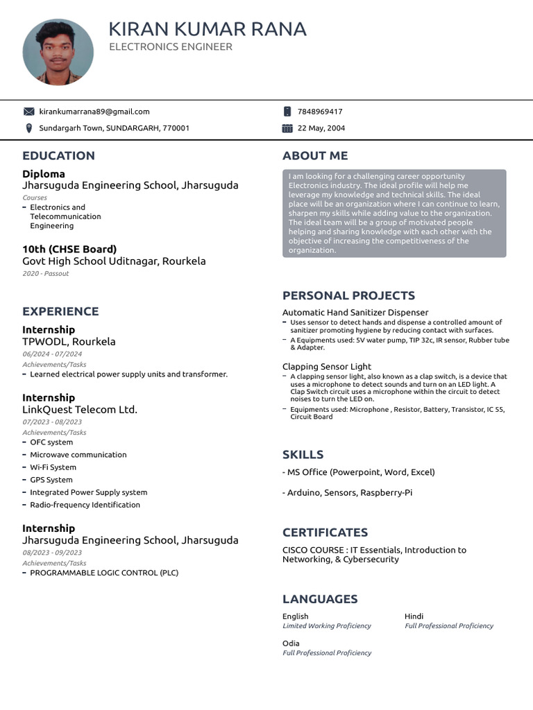 Kiran Kumar Rana Resume-2 | PDF | Electronics | Microphone