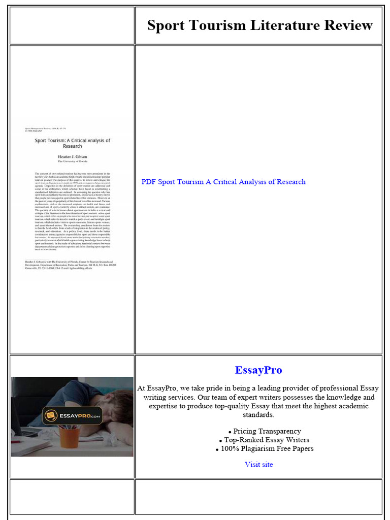 Sport Tourism Literature Review | PDF | Tourism | Sports