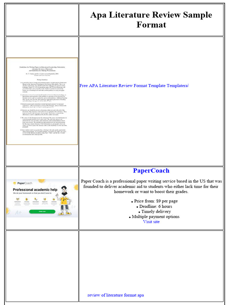Apa Literature Review Sample Format | PDF | Apa Style | Essays