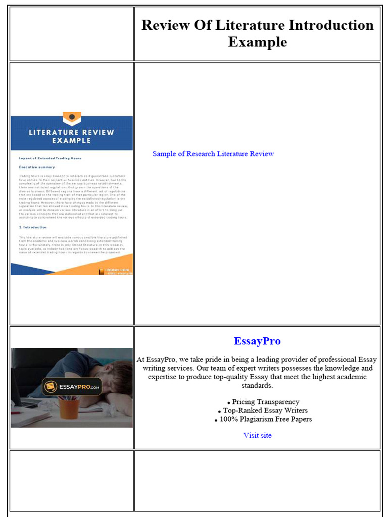 Review of Literature Introduction Example | PDF | Essays | Thesis
