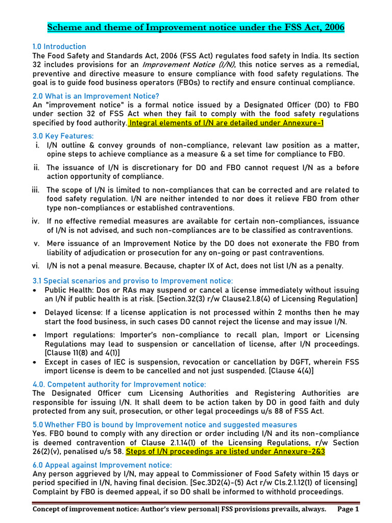 Improvement Notice under FSS Act 2006 | PDF | Regulatory Compliance ...