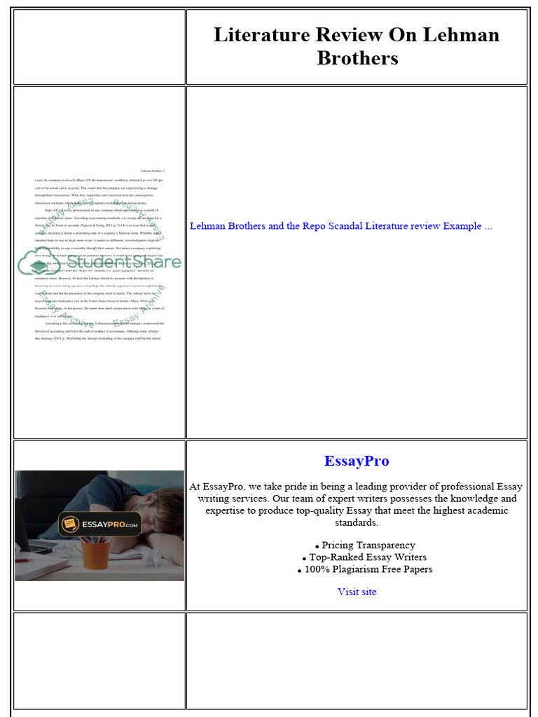 Literature Review On Lehman Brothers | PDF | Lehman Brothers | Corporate Governance