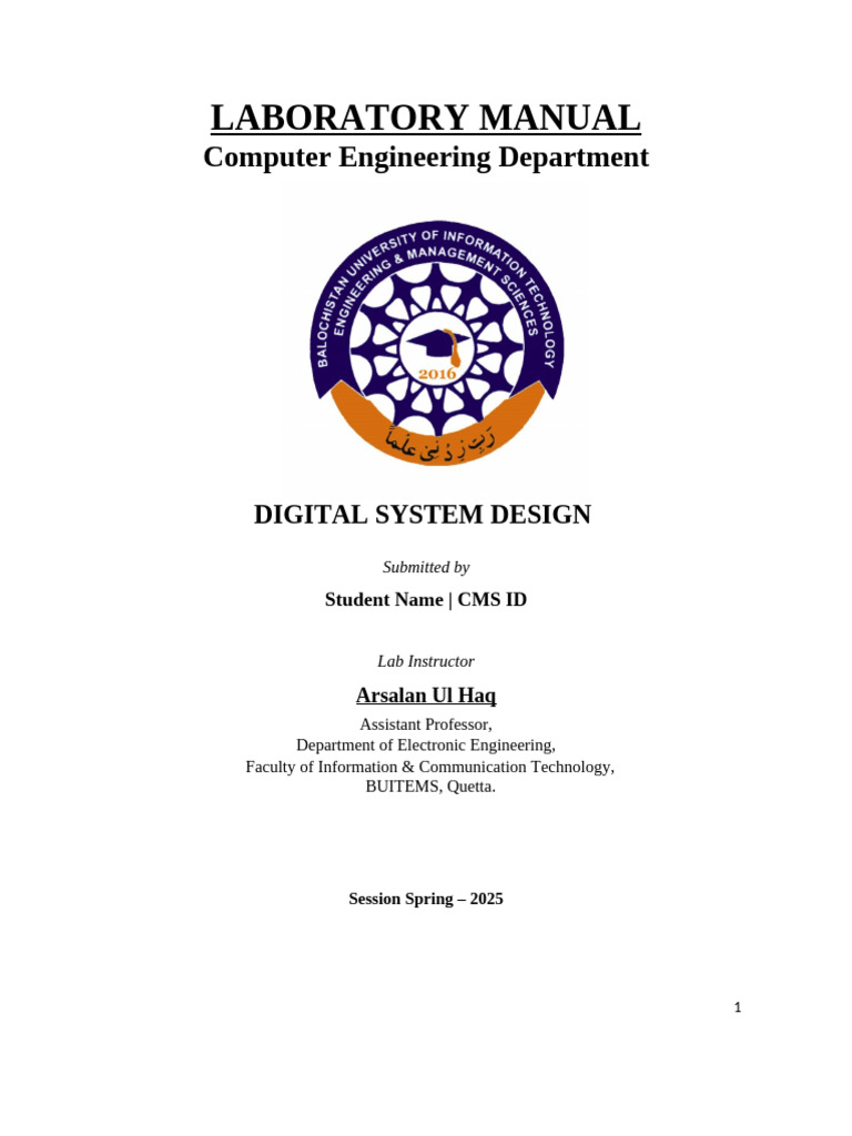 CE DSD Standard Lab Manual - Example-1 | PDF | Hardware Description Language | Electronic ...