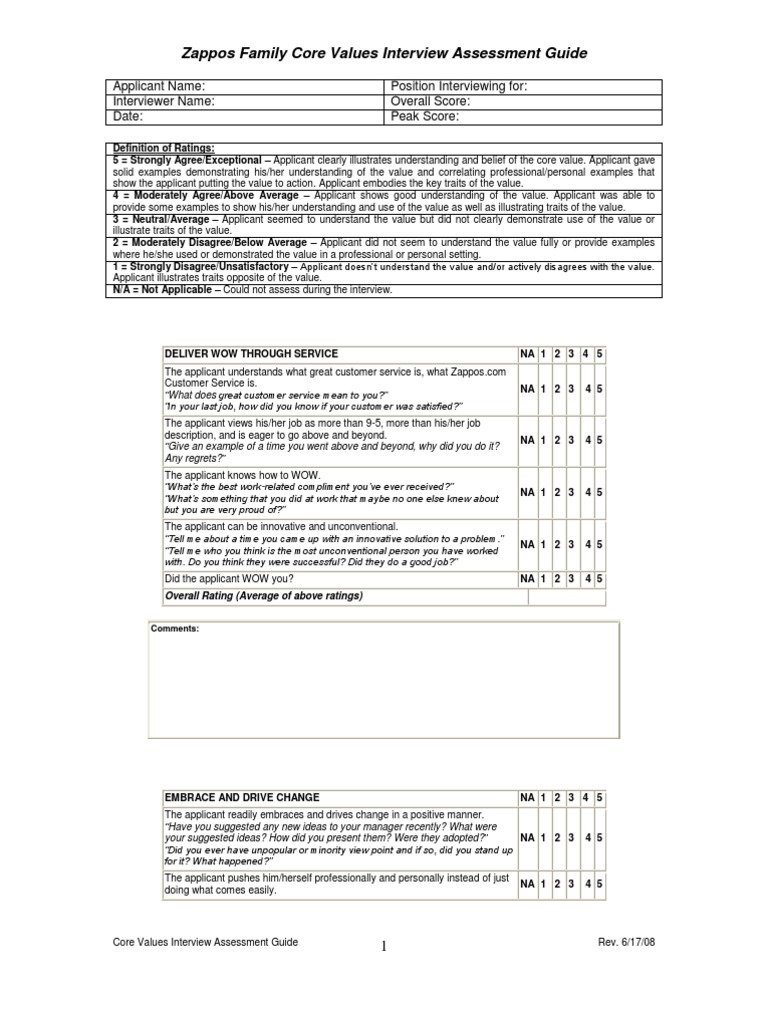 Core Values Interview Assessment Guide 2008 | PDF | Cognitive Science ...
