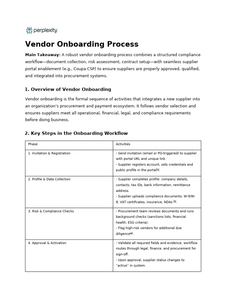 Vendor Onboarding Process Overview | PDF | Invoice | Business