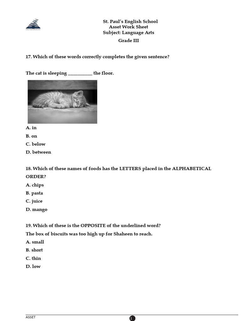 Grade III Language Arts Worksheet | PDF