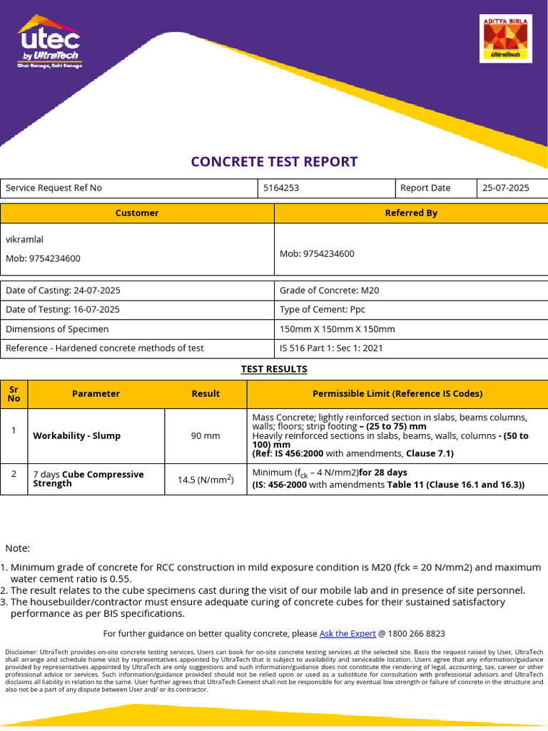 OTL 1753449138755154f5e43e60 6958 11f0 b05a 4f9f08e9e5b4 ConcreteCompressStrengthReport | PDF ...