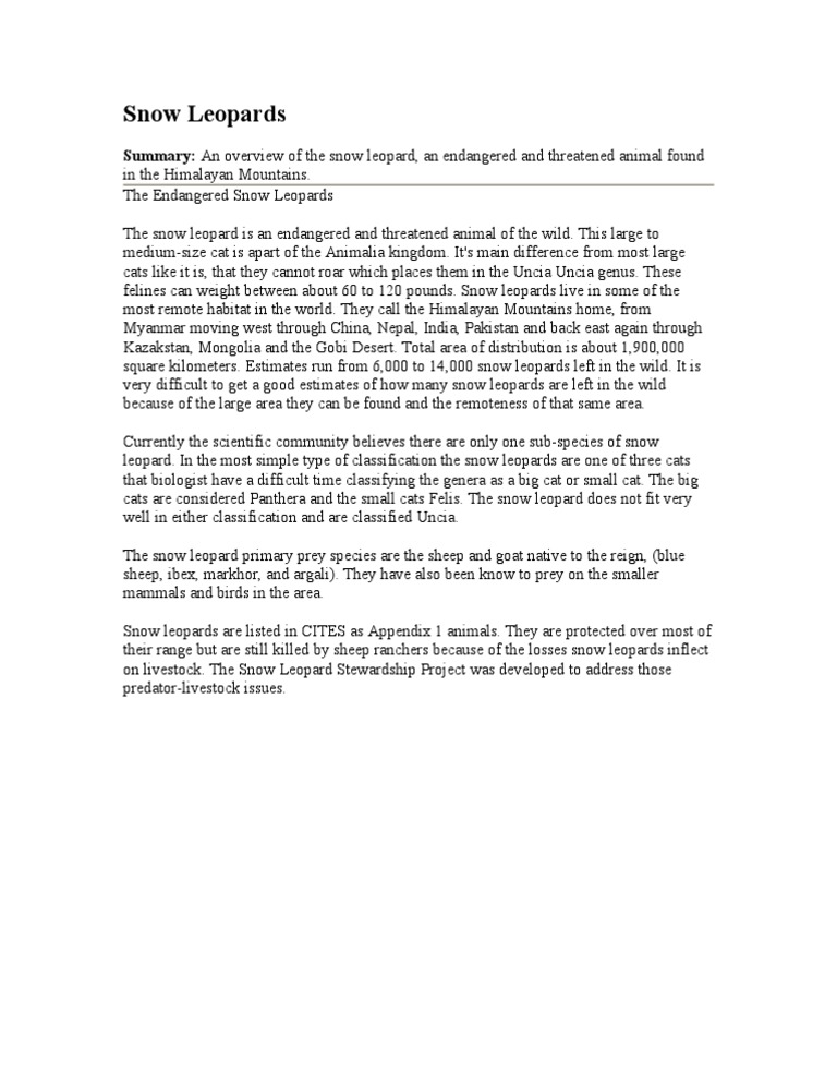 Snow Leopards: Status and Classification | PDF