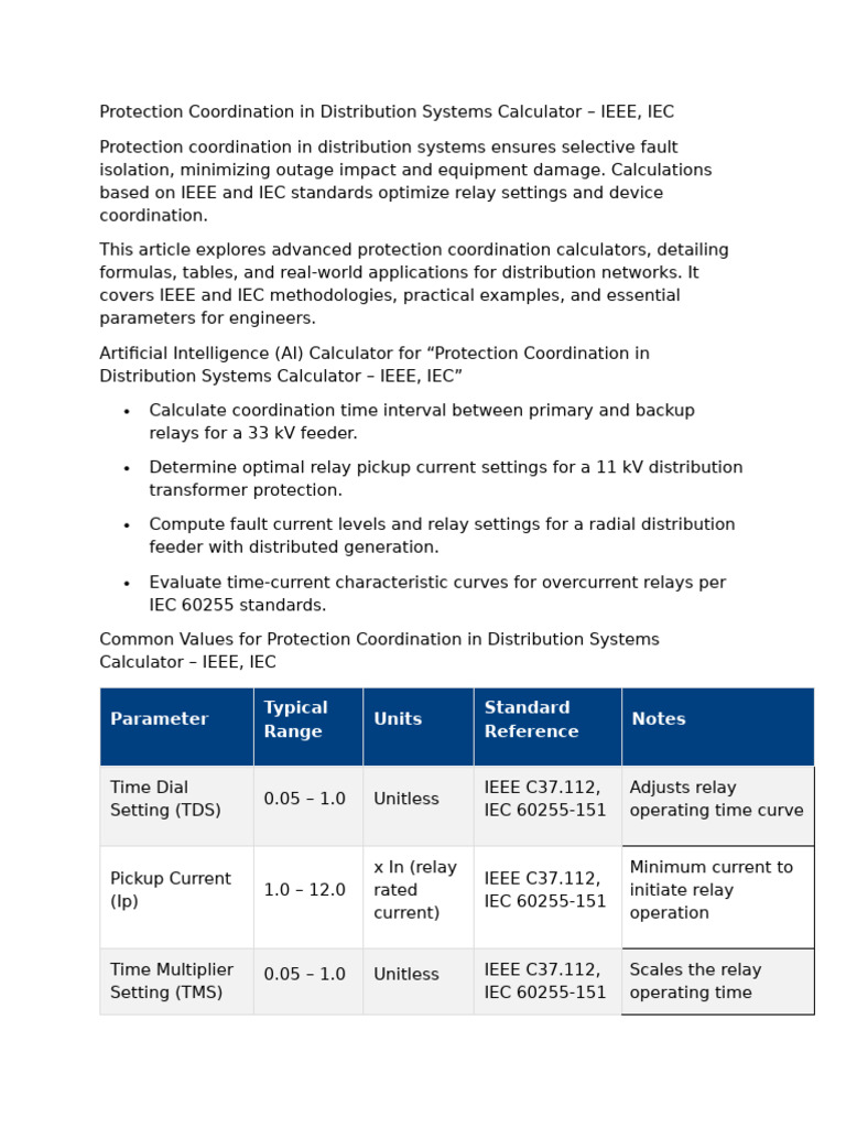Protection Coordination in Distribution Systems Calculator | PDF | Volt ...