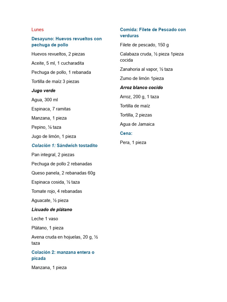 Menú S1 Nayeli | PDF | Alimentos | Cocina