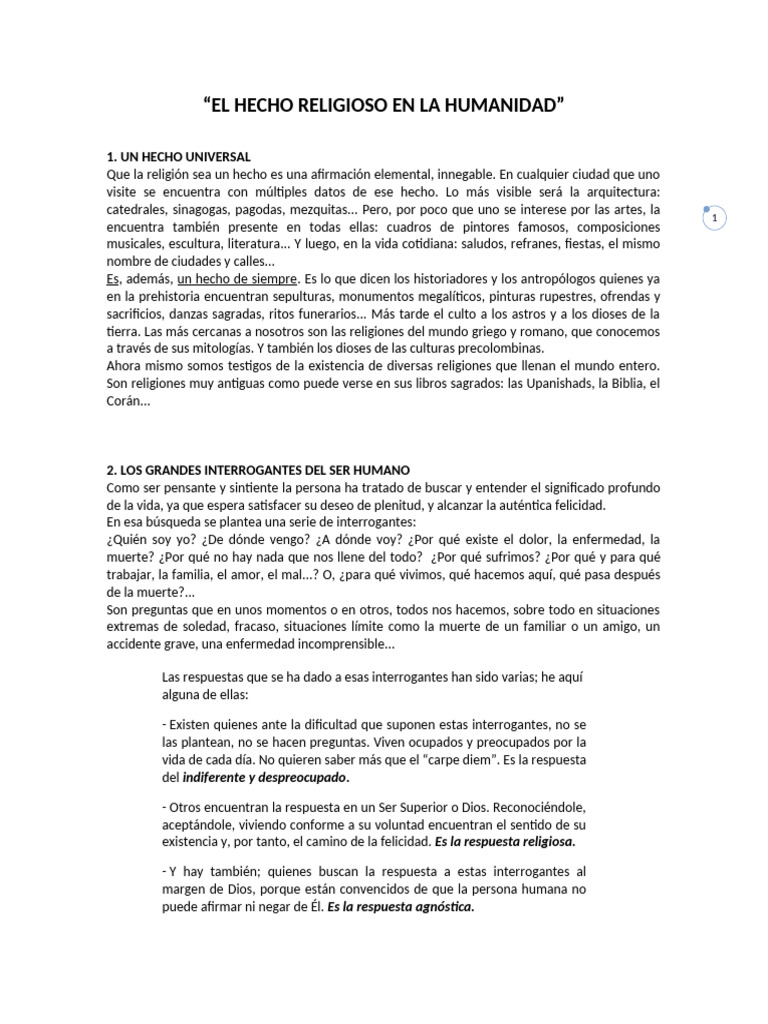 El Hecho Religioso en la Humanidad | PDF | Experiencia | Dios