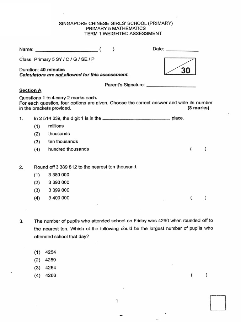 P5 Math Term 1 Exam Questions | PDF