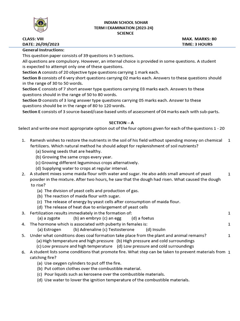 Science gr8 Questionpaper | PDF | Soil | Fires