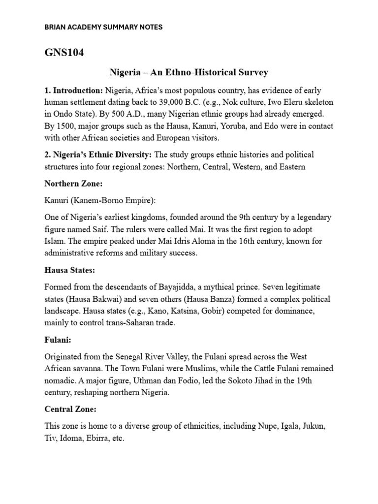 Brian Academy Summary of Gns104 Part One | PDF | Nigeria