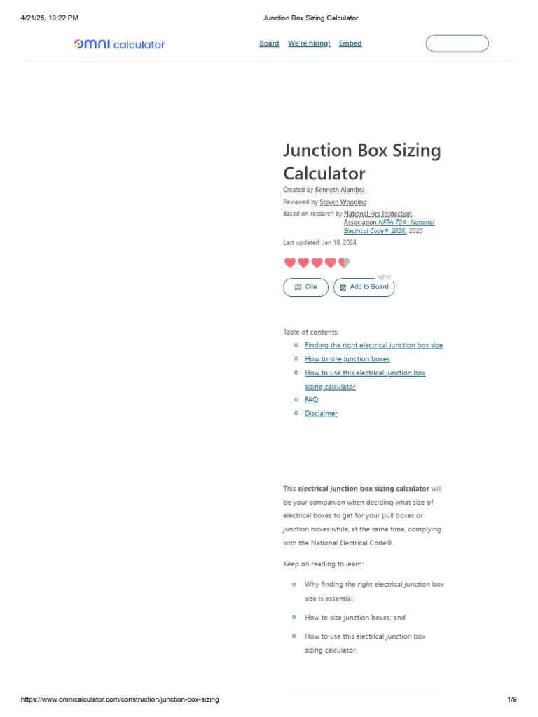 Junction Box Sizing Calculator As Per NEC Code | PDF | Manufactured Goods | Electricity