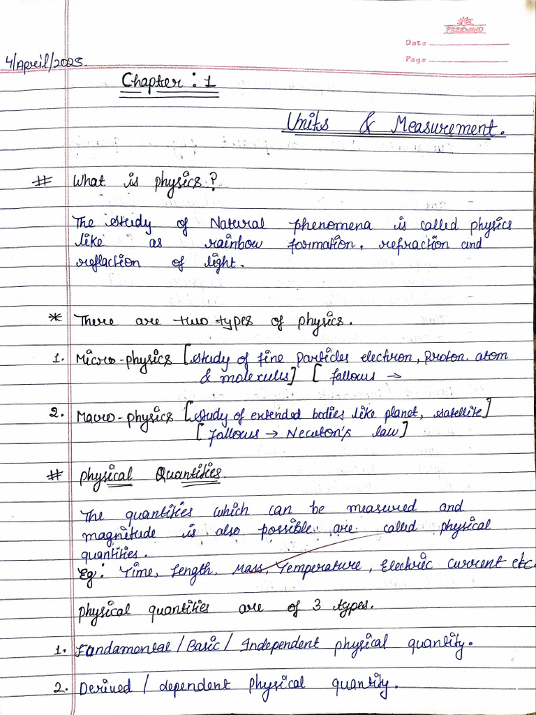 Chapter 1 Physics Class 11th | PDF