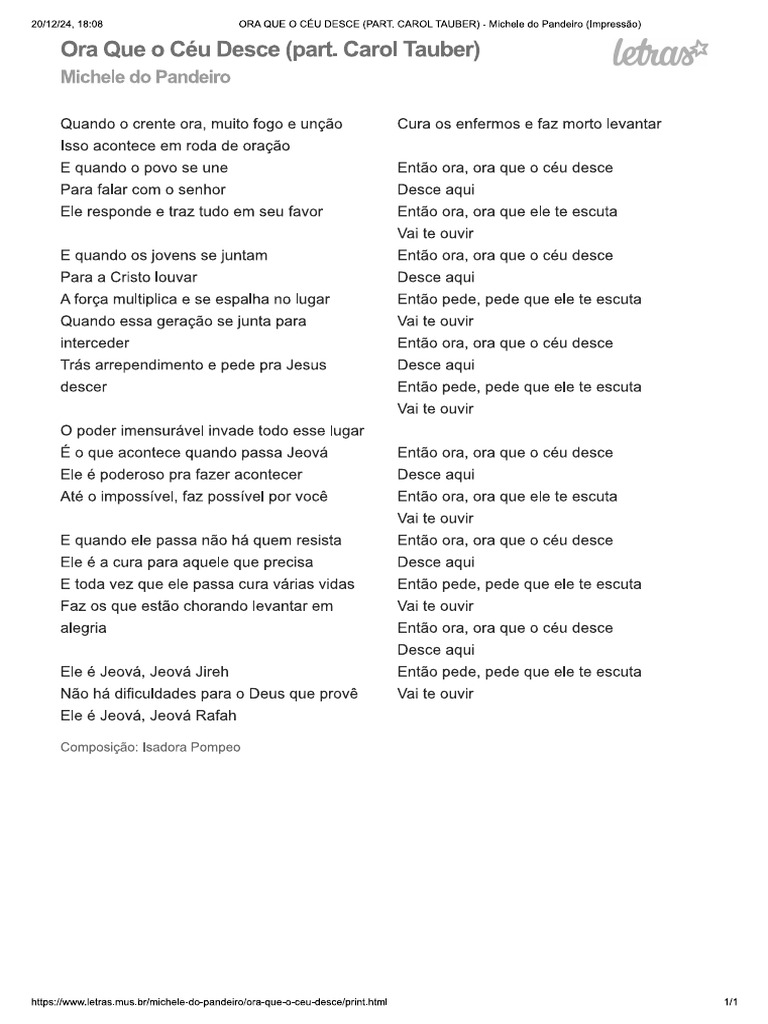 Ora Que o Ceu Desce | PDF