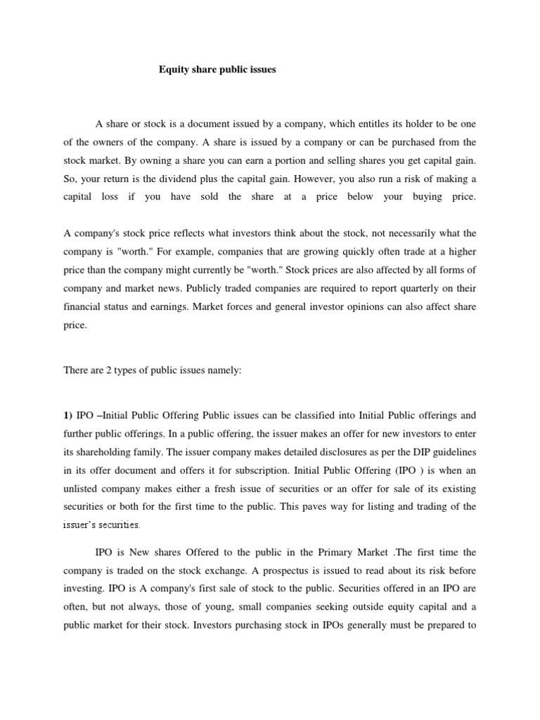 Equity Share Public Issues | Download Free PDF | Initial Public ...
