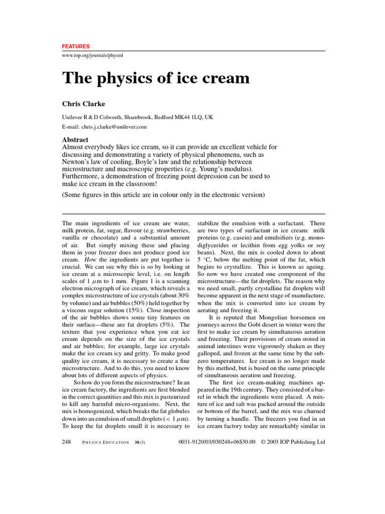 The Physics of Ice Cream | PDF | Ice Cream | Ice