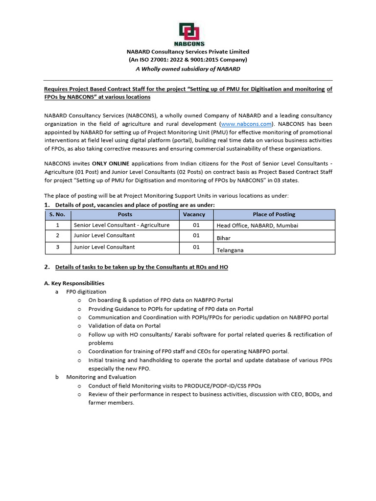 NABCONS 1751374191Advertisement - FPO Digitisation 2025 (1) | PDF | Per Diem | Workweek And Weekend