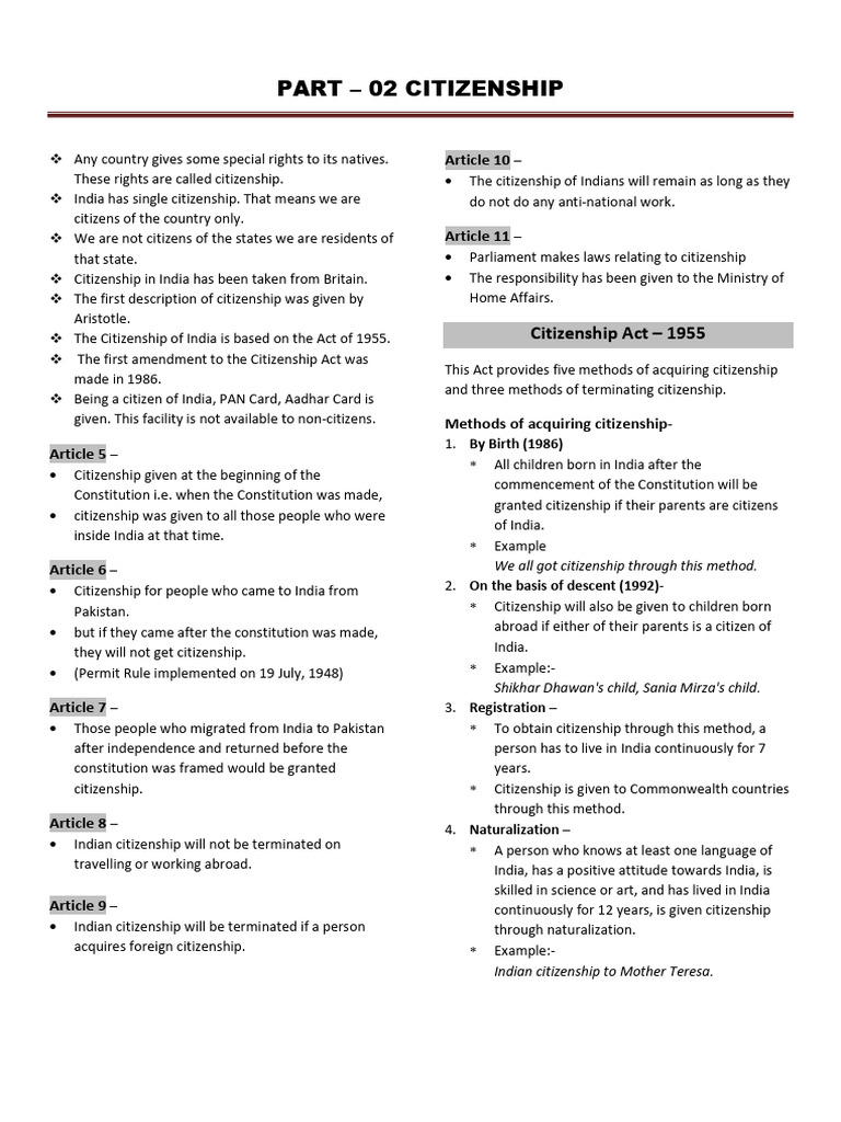 Understanding Indian Citizenship Laws | PDF | Constitutional Law ...