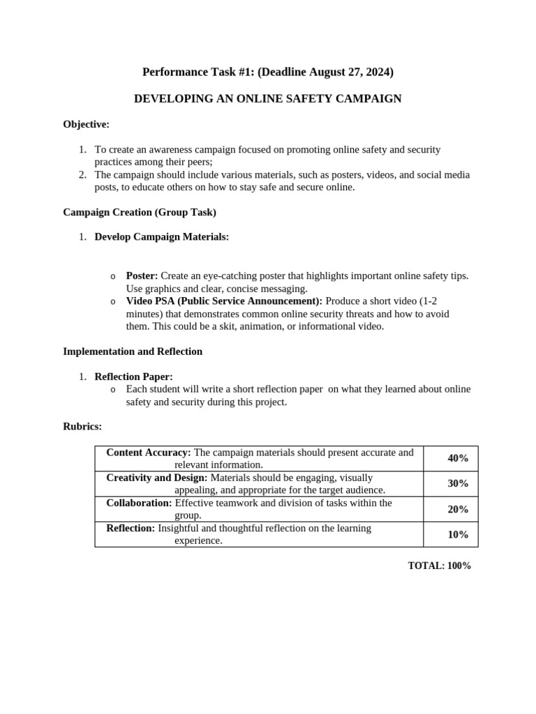 Online Safety Campaign Project Guide | PDF