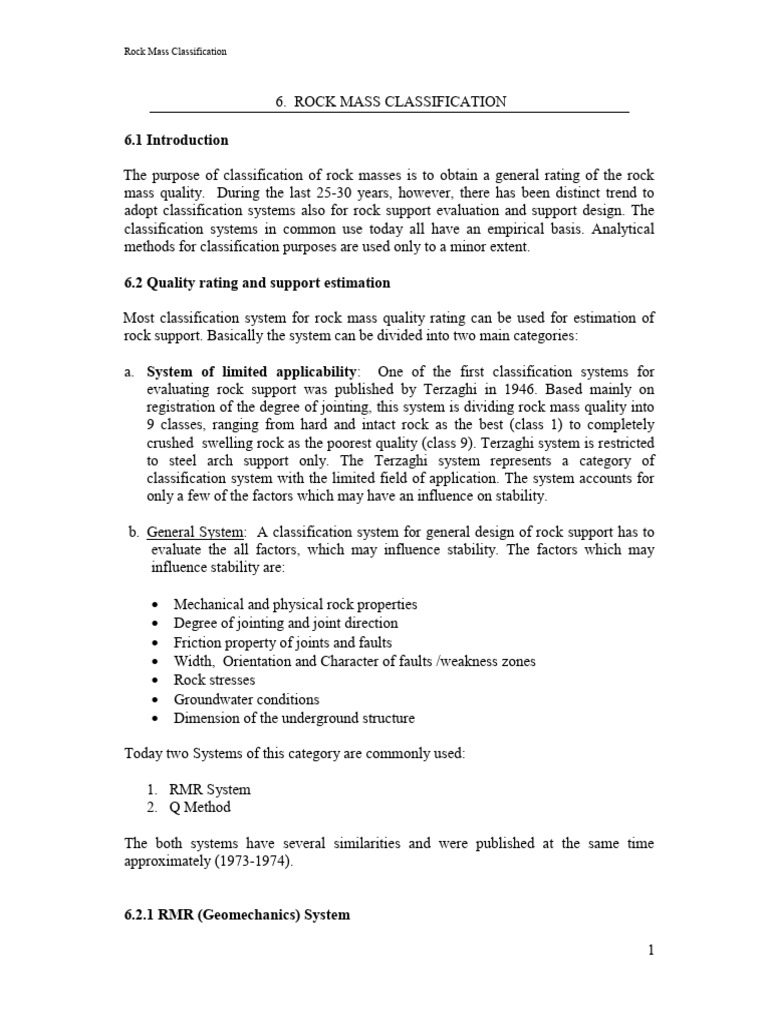 6 Rock Mass Classification System | PDF | Civil Engineering | Physical Sciences