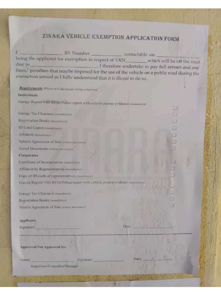 Vehicle Exemption Requirements - ZINARA | PDF | Civil Law (Common Law ...