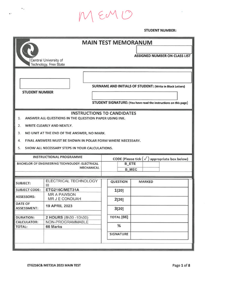 Main Test April 2023 Memo | PDF