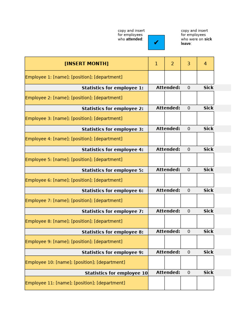 Monthly Employee Attendance Template | PDF | Industrial Relations | Welfare