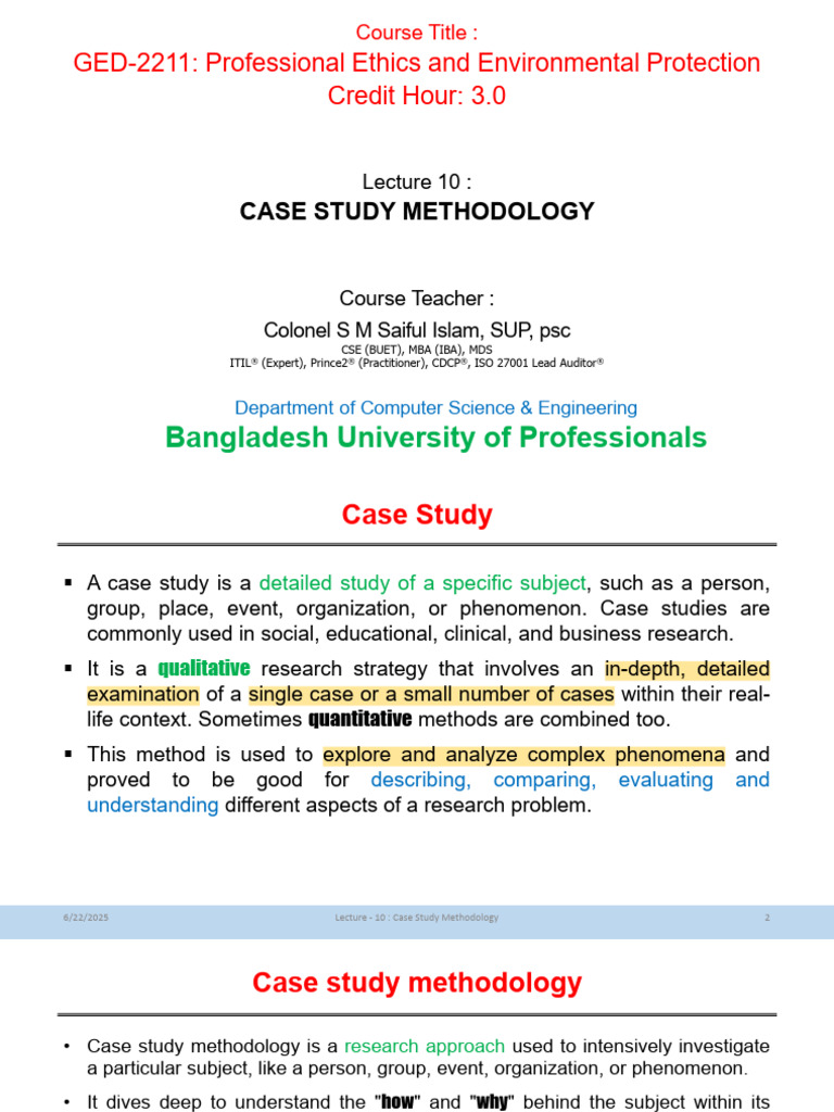 Ethics & Environment (Lec 10 - Case Study Methodology) | PDF | Methodology | Qualitative Research