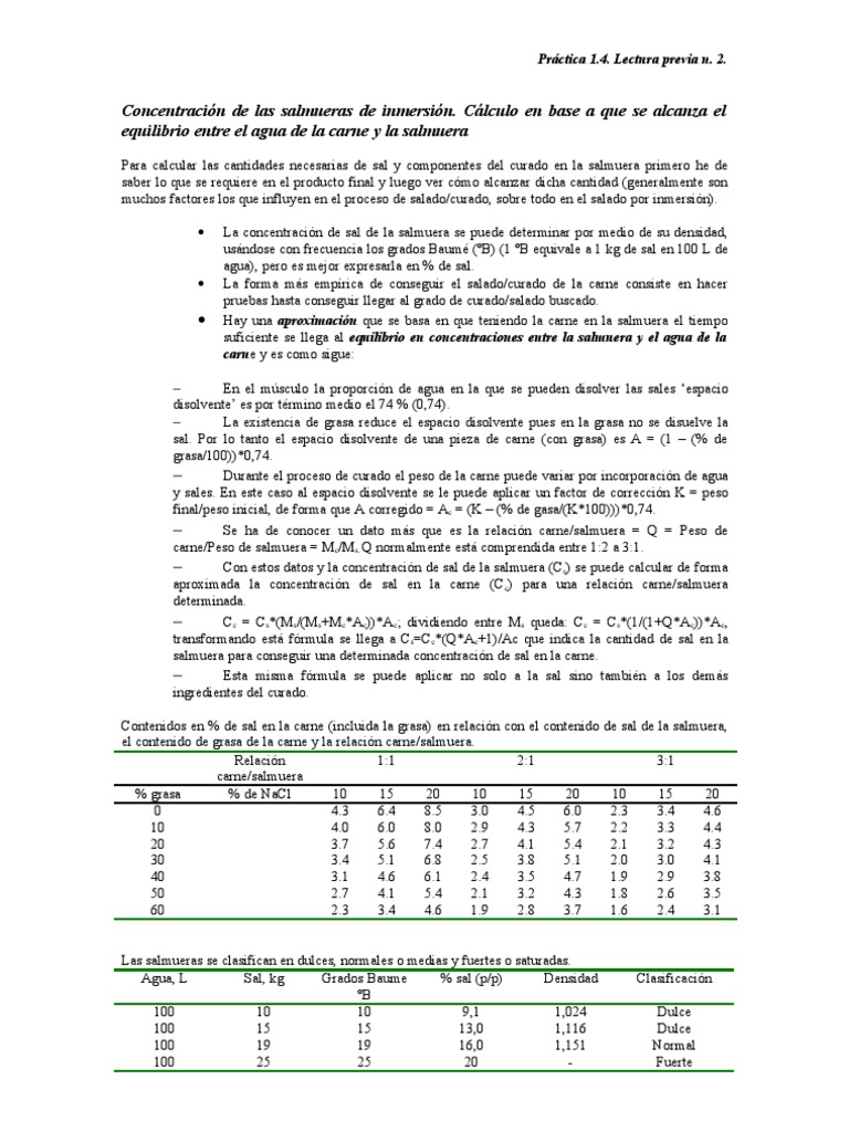 Calculo Grados Beaume | Sal | Curado (Conservación de alimentos)