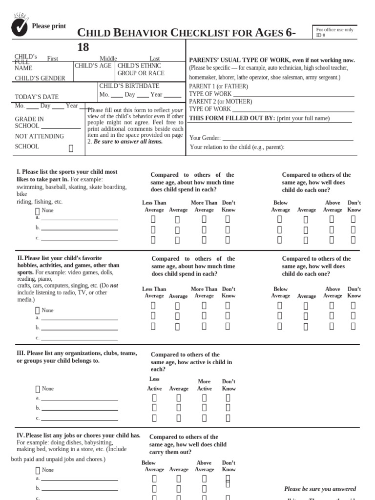 Child Behavior Checklist.docx WithOut WaterMark | PDF | Behavioural ...