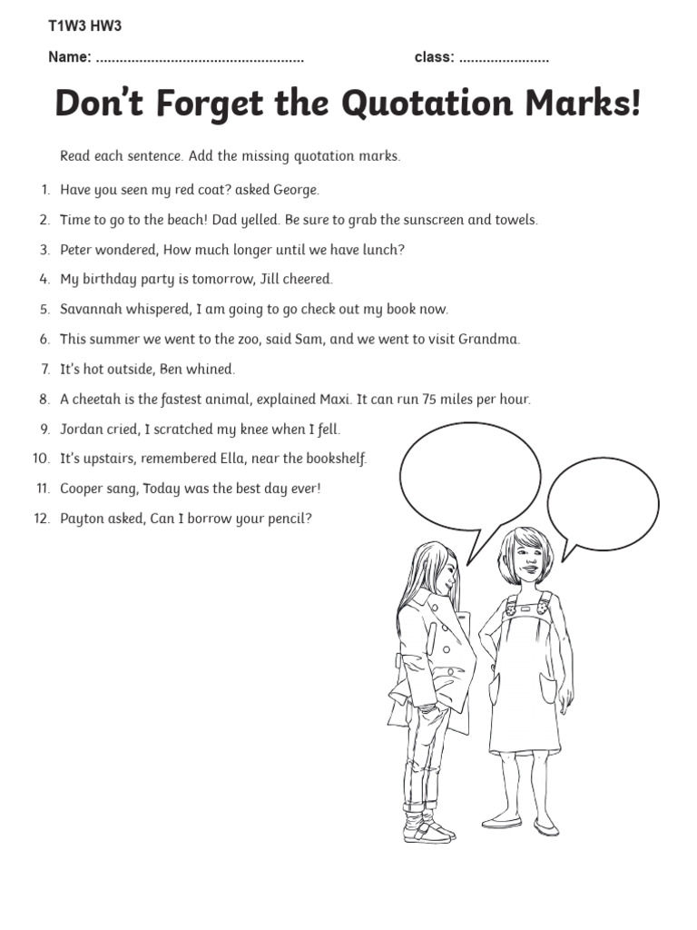 Quotation Marks Practice for Grade 3 | PDF