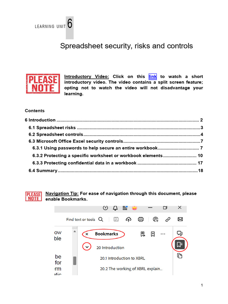 Learning Unit 6 - Spreadsheet Security, Risks and Controls | PDF ...