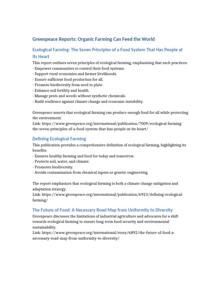 Greenpeace Organic Farming Report | PDF