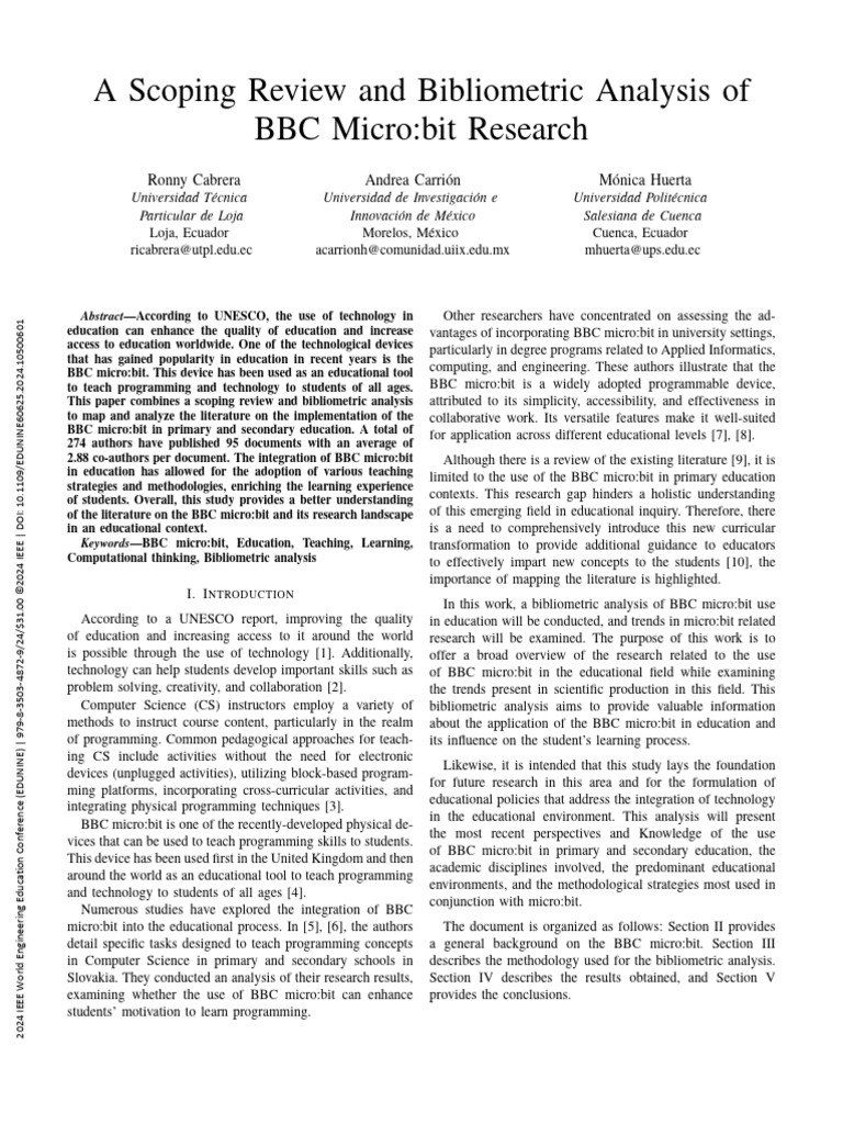 A Scoping Review and Bibliometric Analysis of BBC MicroBit Research | PDF | Computer Programming ...