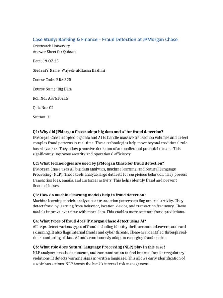 JPMorgan_Chase_Case_Study (1) | PDF | Analytics | Fraud