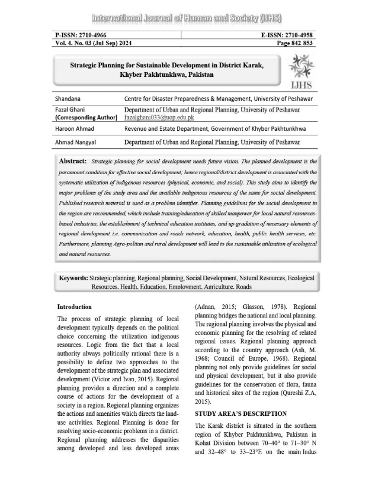 IJHS, Strategic Planning For Sustainable Development in District Karak ...