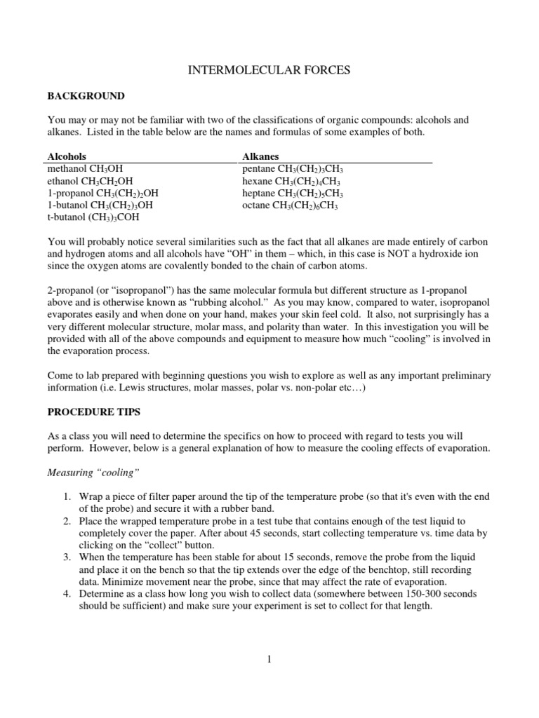 Exp1 Intermolecular Forces | PDF | Alcohol | Alkane